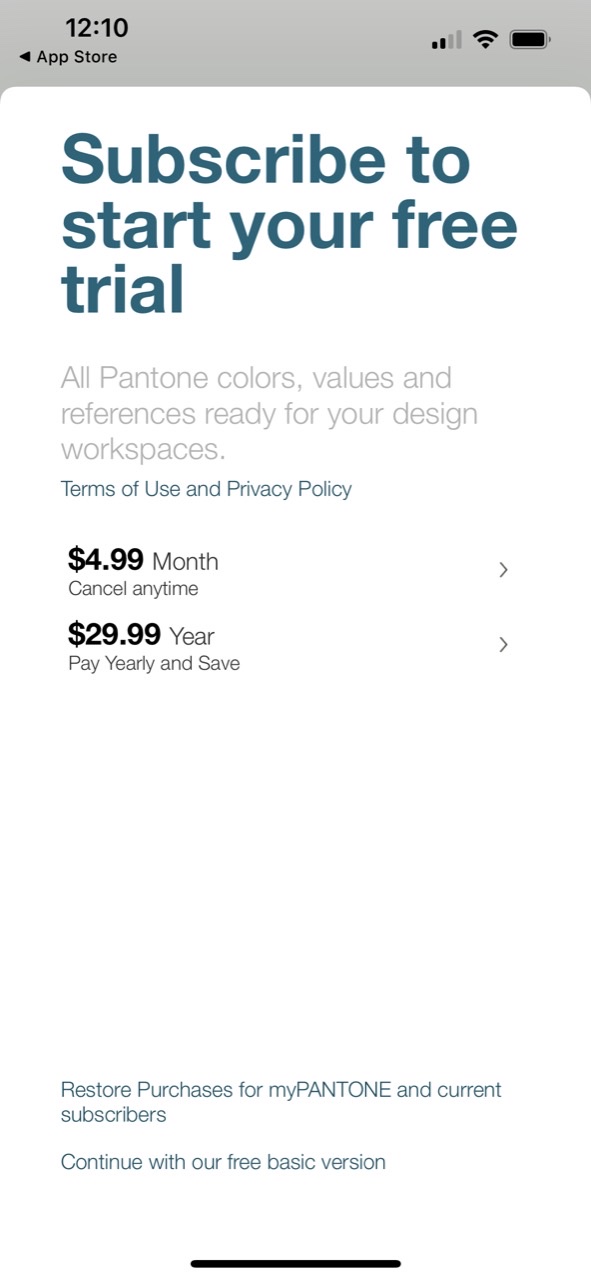 PANTONE Studio — Paywall Screenshot ($20K/mo)