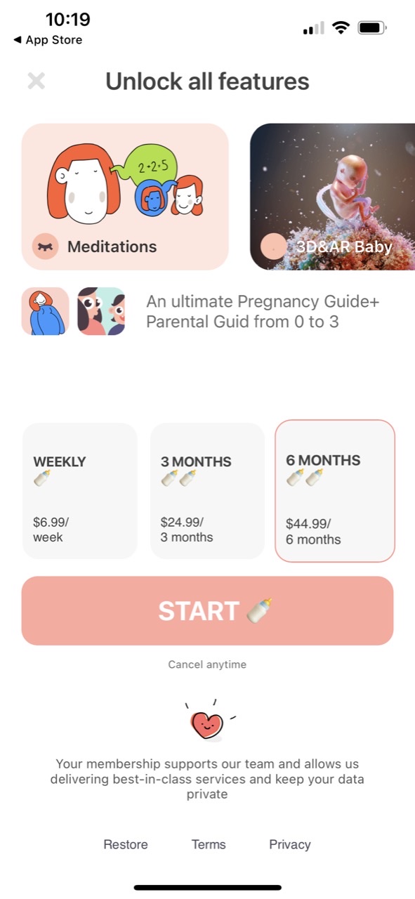 Hello Belly: Pregnancy Tracker — Paywall Screenshot ($6K/mo)
