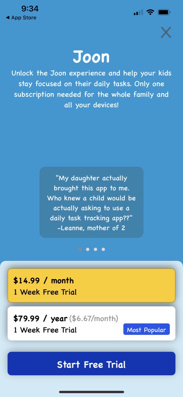 Joon Parent App — Paywall Screenshot ($70K/mo)