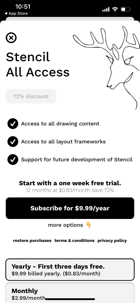 Stencil - Draw with Guidelines — Paywall Screenshot ($0/mo)