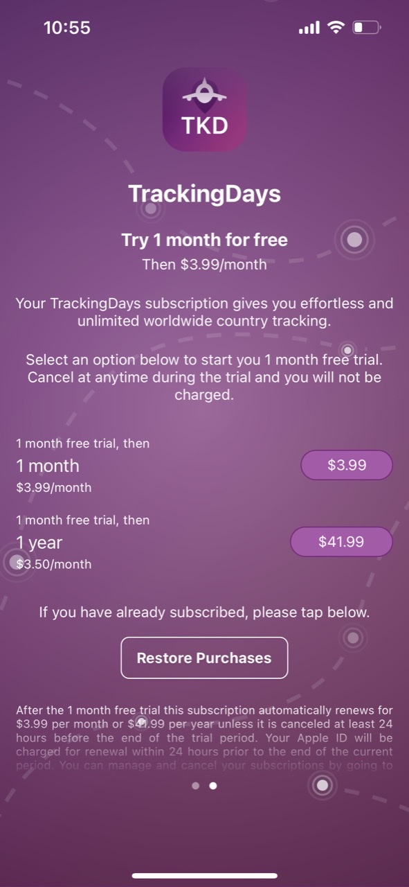 TrackingDays — Paywall Screenshot ($0/mo)