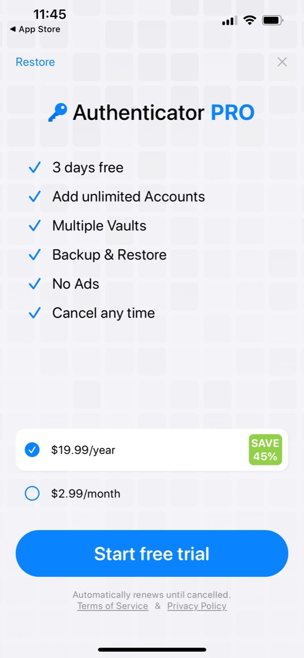 Authenticator App · — Paywall Screenshot ($100K/mo)