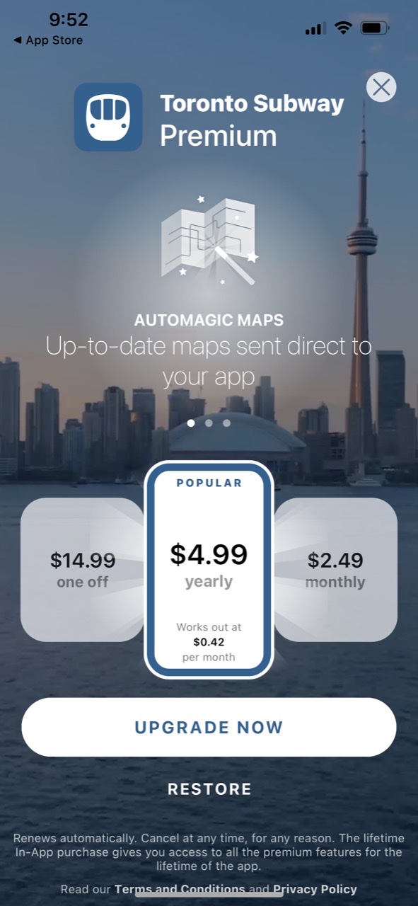 Toronto Subway Map — Paywall Screenshot ($0/mo)