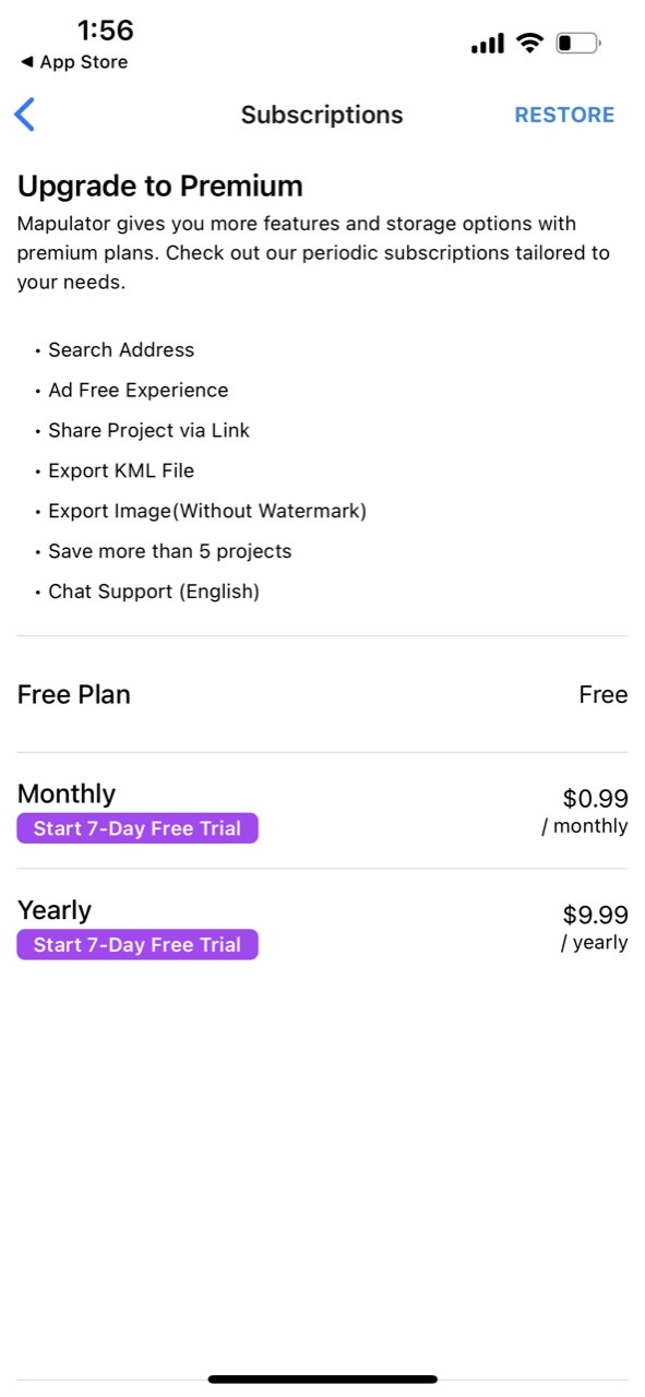 Mapulator - GPS Map Measure — Paywall Screenshot ($0/mo)