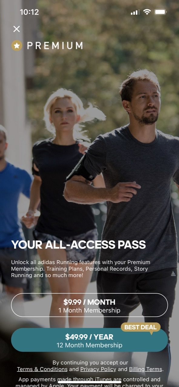 adidas Running: Track Cardio — Paywall Screenshot ($200K/mo)