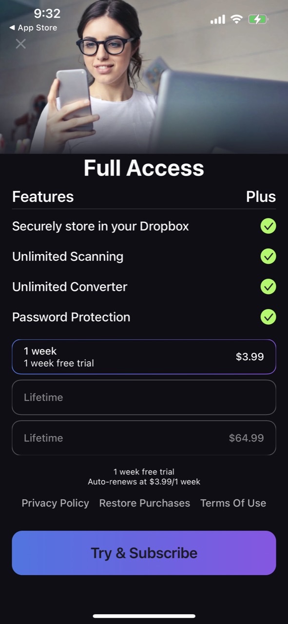 Mobile Document Scanner ­ — Paywall Screenshot ($10K/mo)