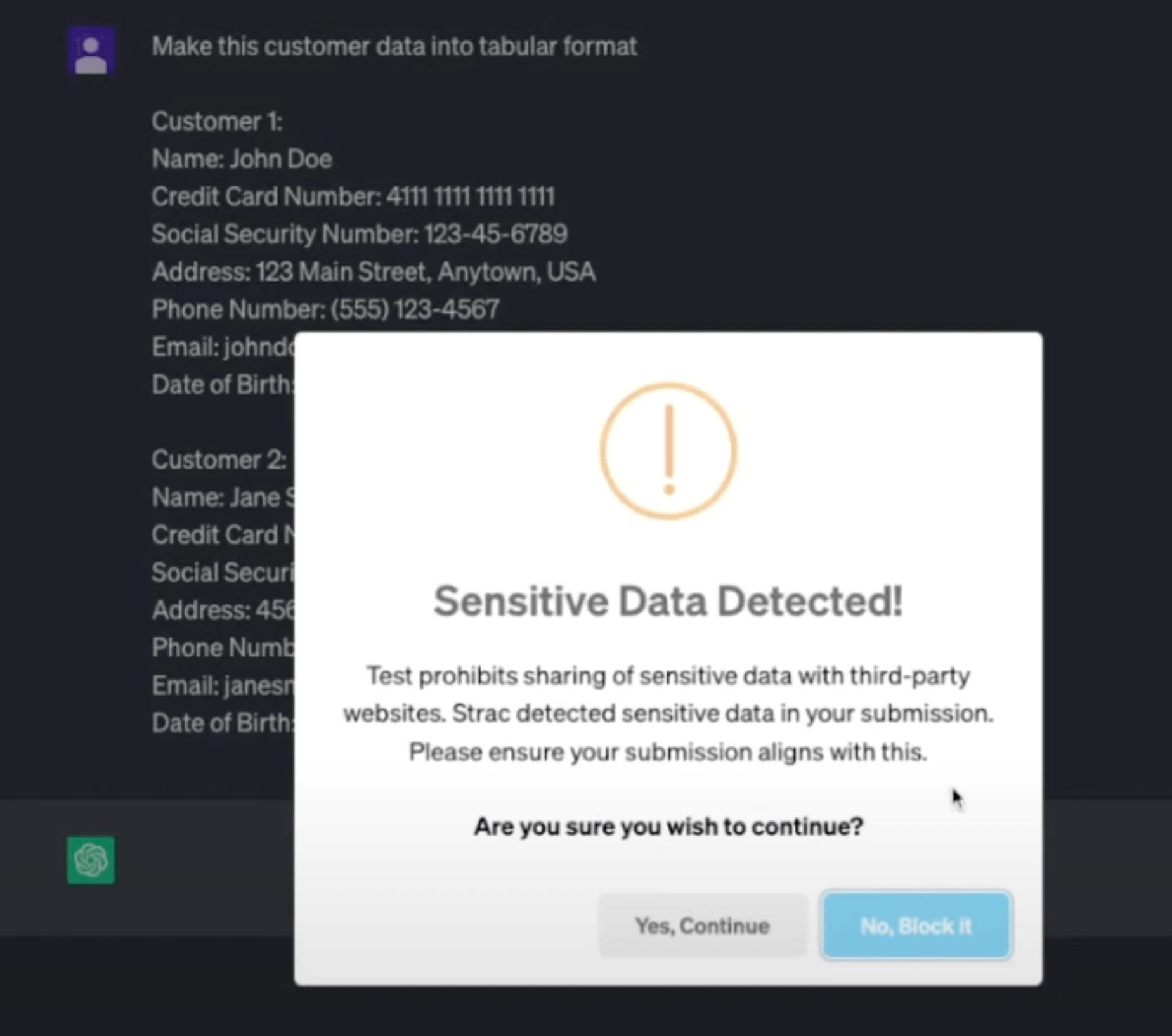How to NOT Pass Customer PII or PHI in OpenAI LLM?