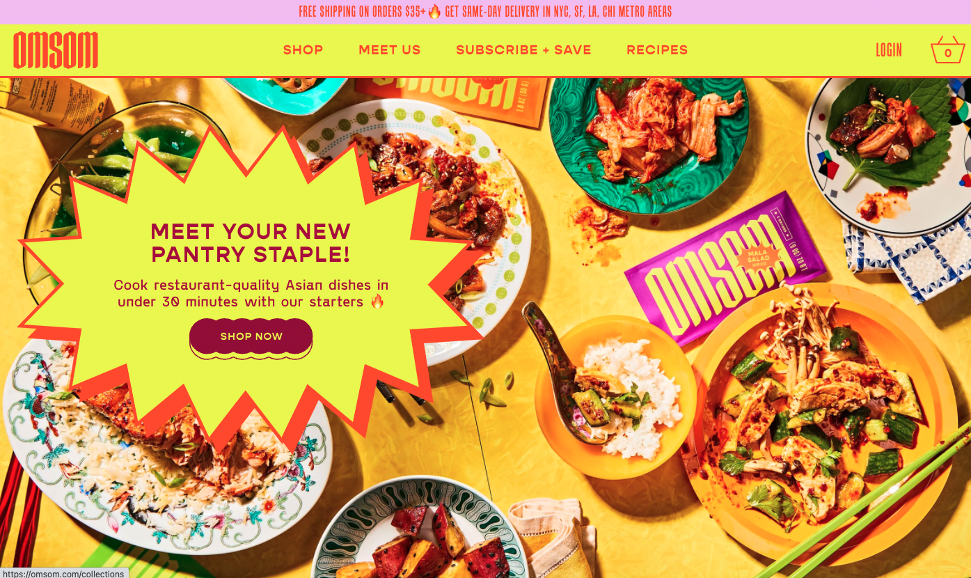 One of 100s of Shopify examples: Omsom Hero