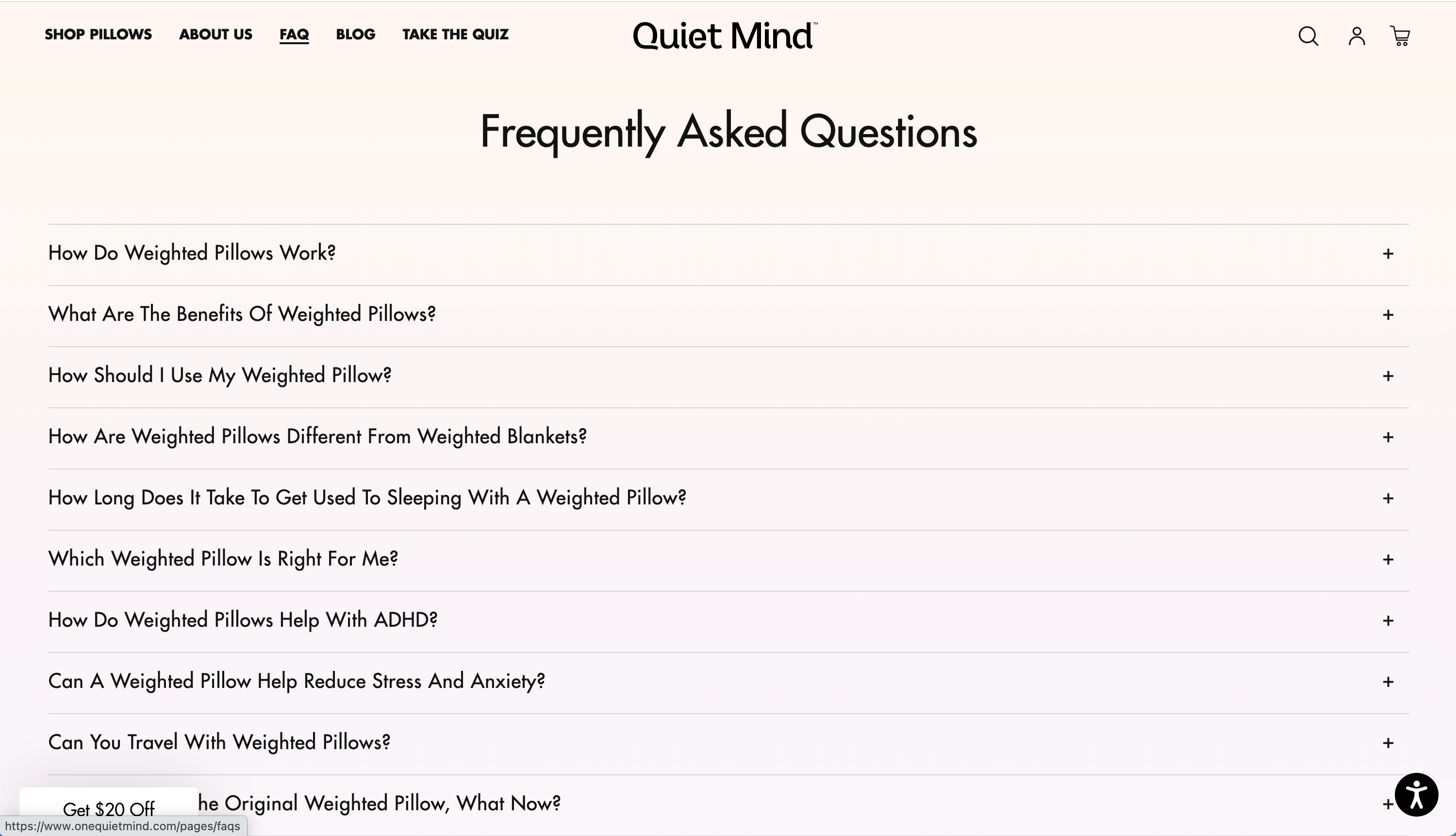 One of 100s of Shopify examples: Quiet Mind FAQ