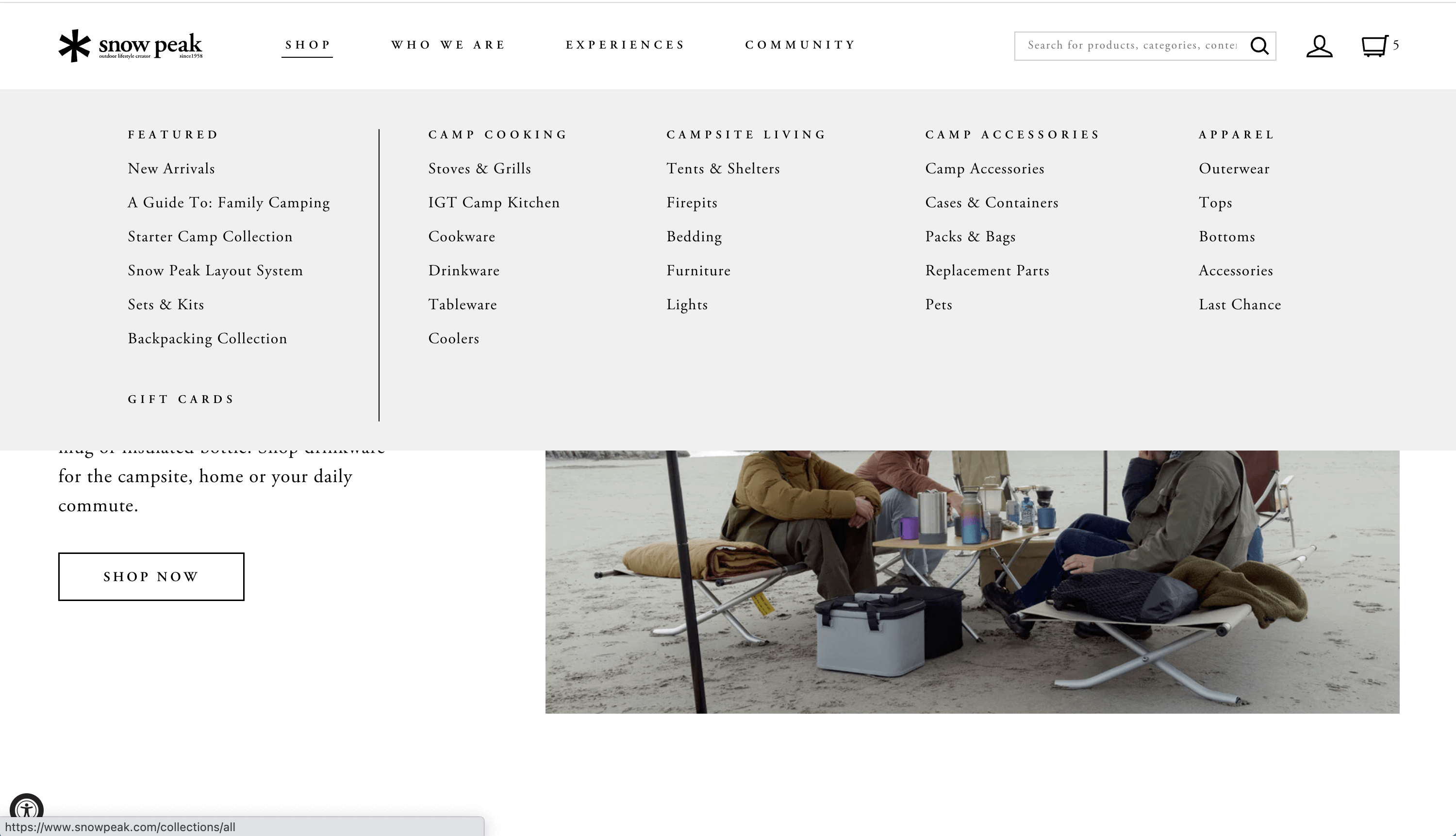 One of 100s of Shopify examples: Snow Peak Menu