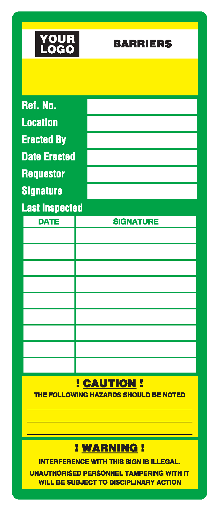 200x80mm - Barriers | Dena Screenprint Aberdeen | Quality Tags - Stickers
