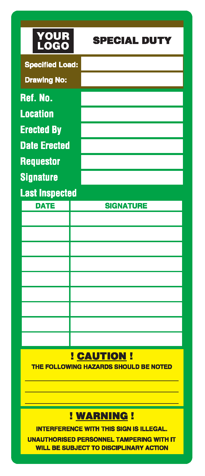 Scaffolding tags. | Dena Screenprint Aberdeen | Quality Tags - Stickers