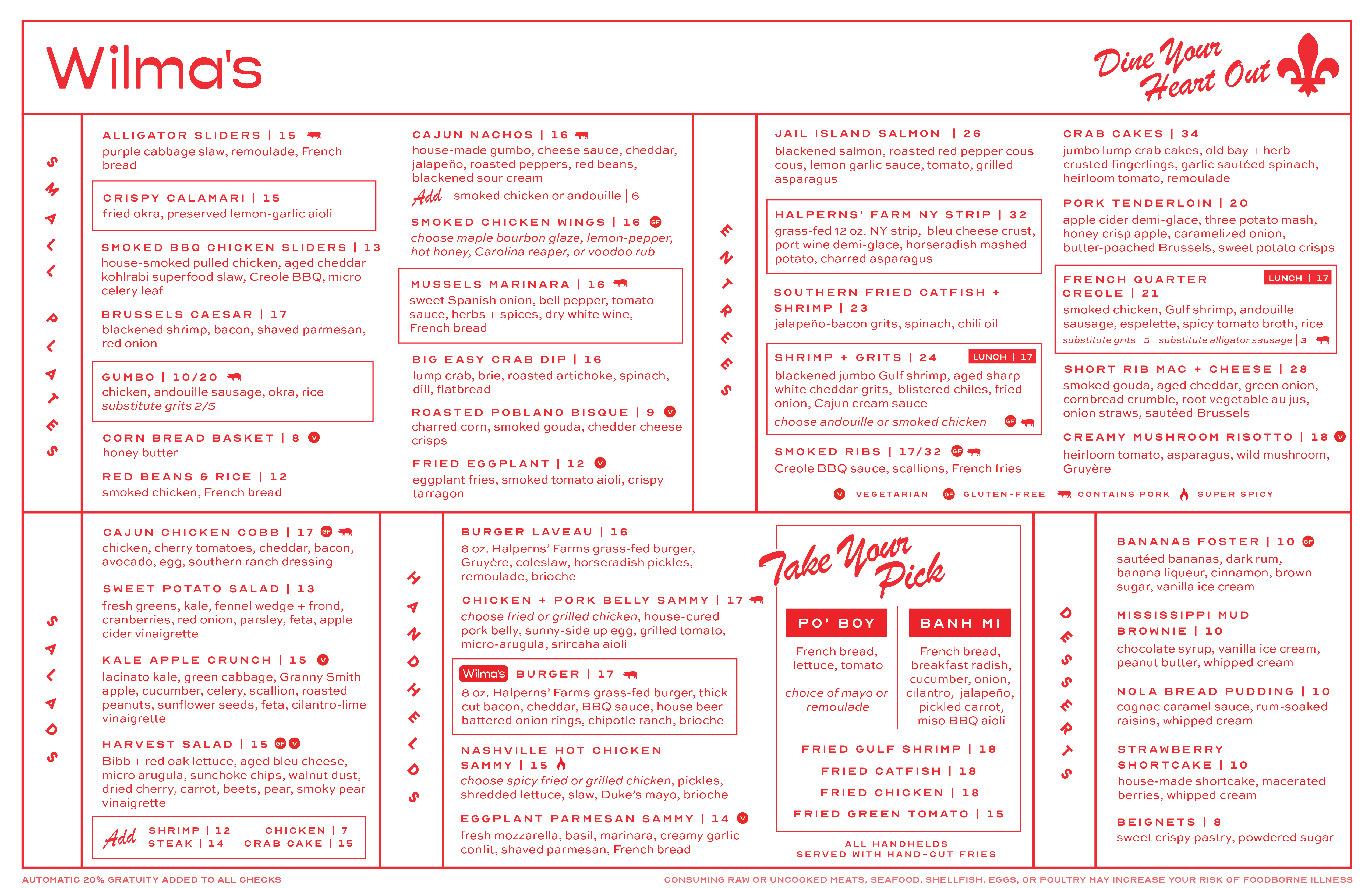 Dining | Wilma's - Bar Snacks, Cajun Fare, and Private Events