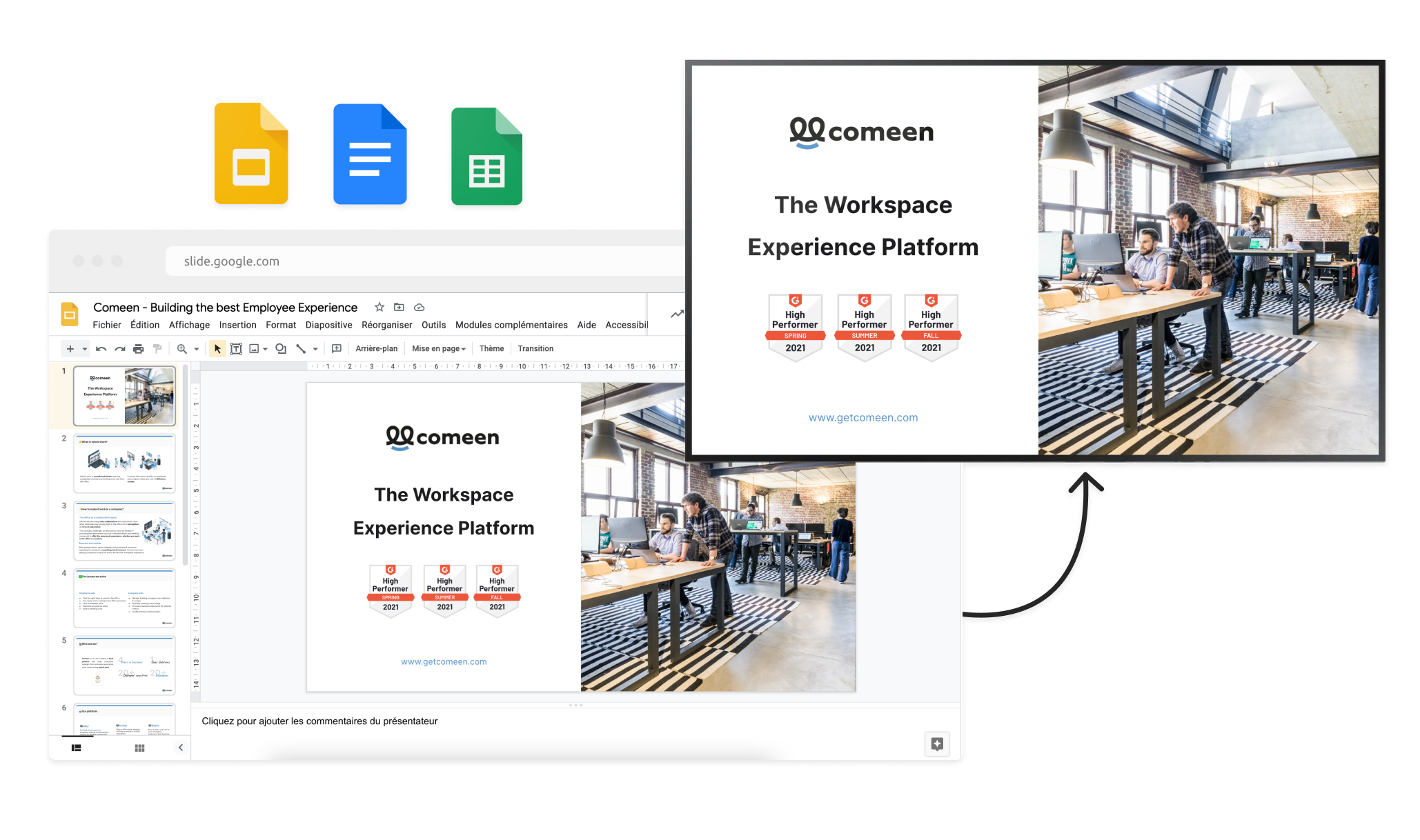 Digital signage for Google Workspace with Comeen