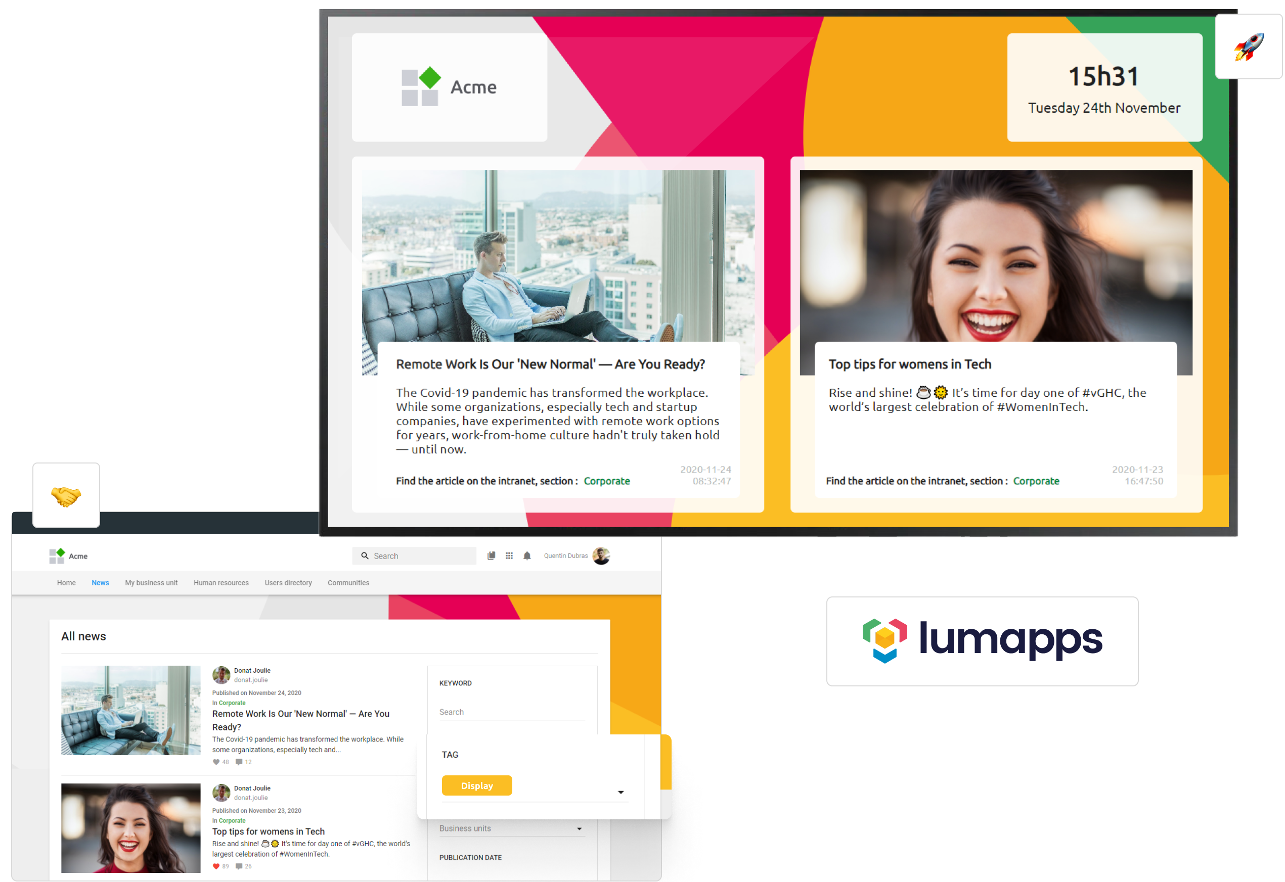 Display your LumApps news on digital signage screens with Comeen