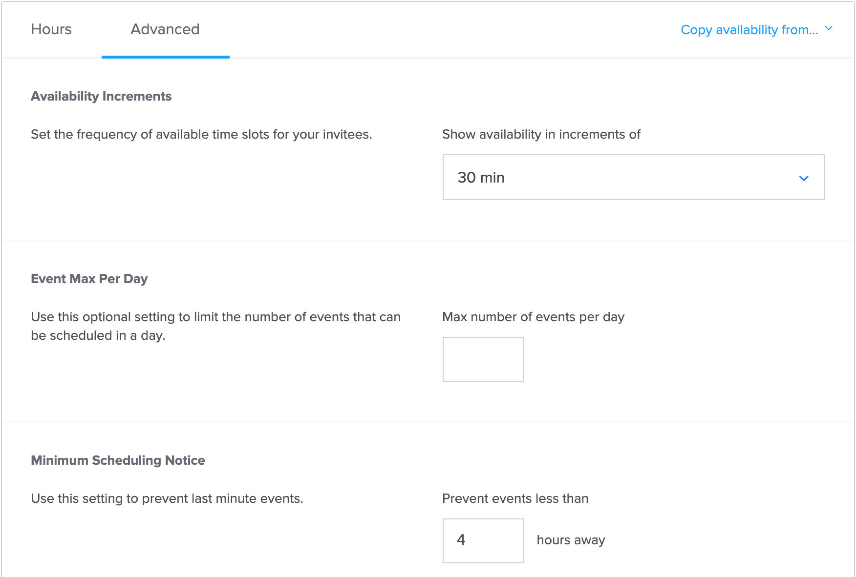 Calendly advanced calendar settings: availability increments, max ...