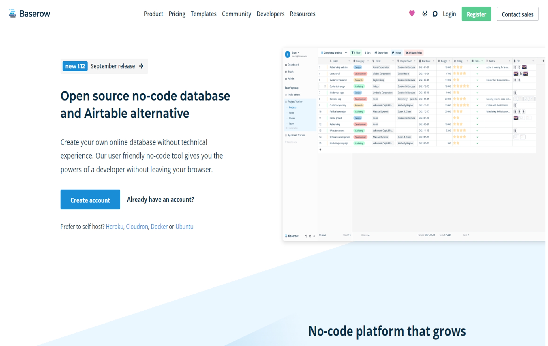 Baserow No Code Low Code Tool