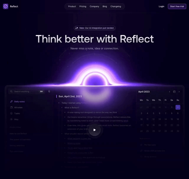 Reflect | Landing Page Inspiration on Glance