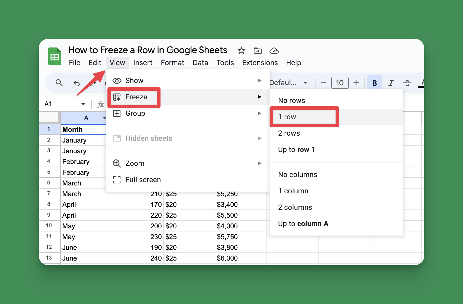 How to Freeze a Row in Google Sheets