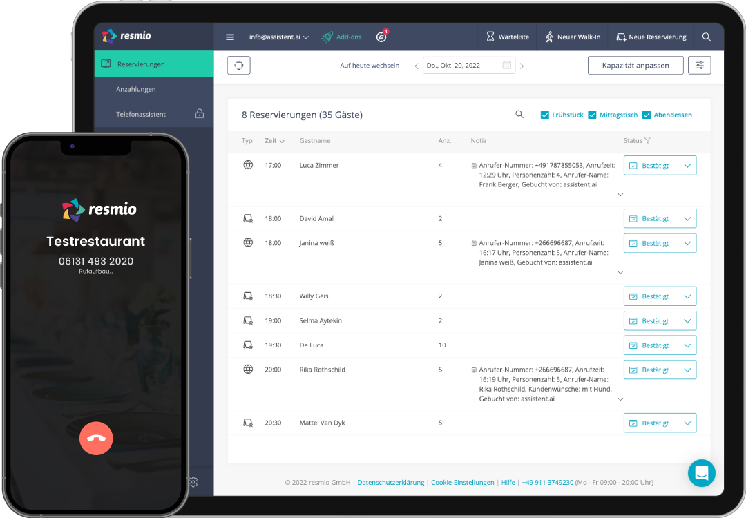 Telefonassistent für resmio | Assistent.ai