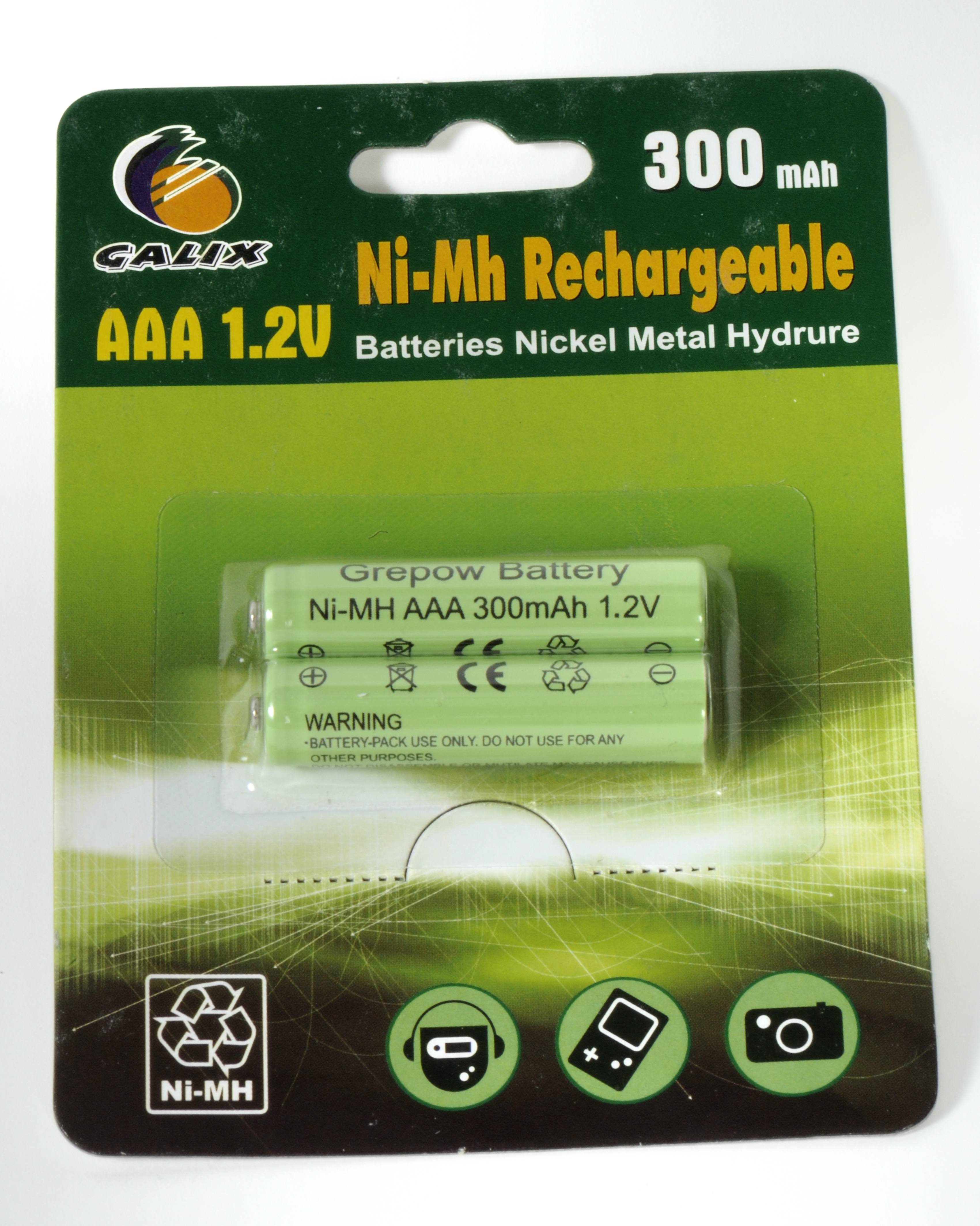 Batteries rechargeables 1,2 Volts Ni-Mh 300mAh AAA