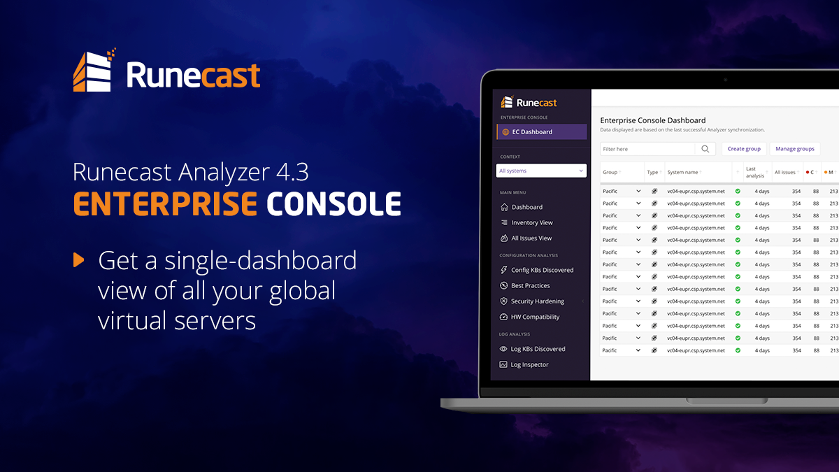 Runecast Analyzer 4.3 adds new Enterprise Console