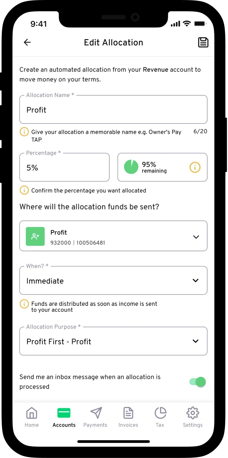 Auto Allocations - Send money between business accounts on autopilot