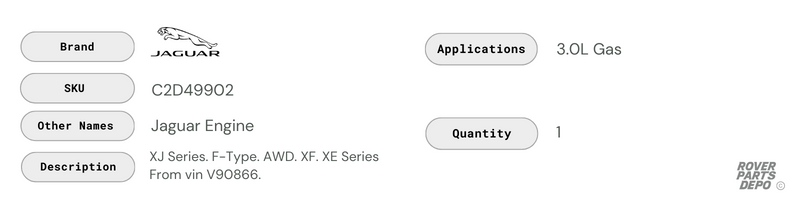 C2D49901, C2D49902 | Jaguar XE -RWD 3.0L Supercharged Engine V6 | 2017-2018