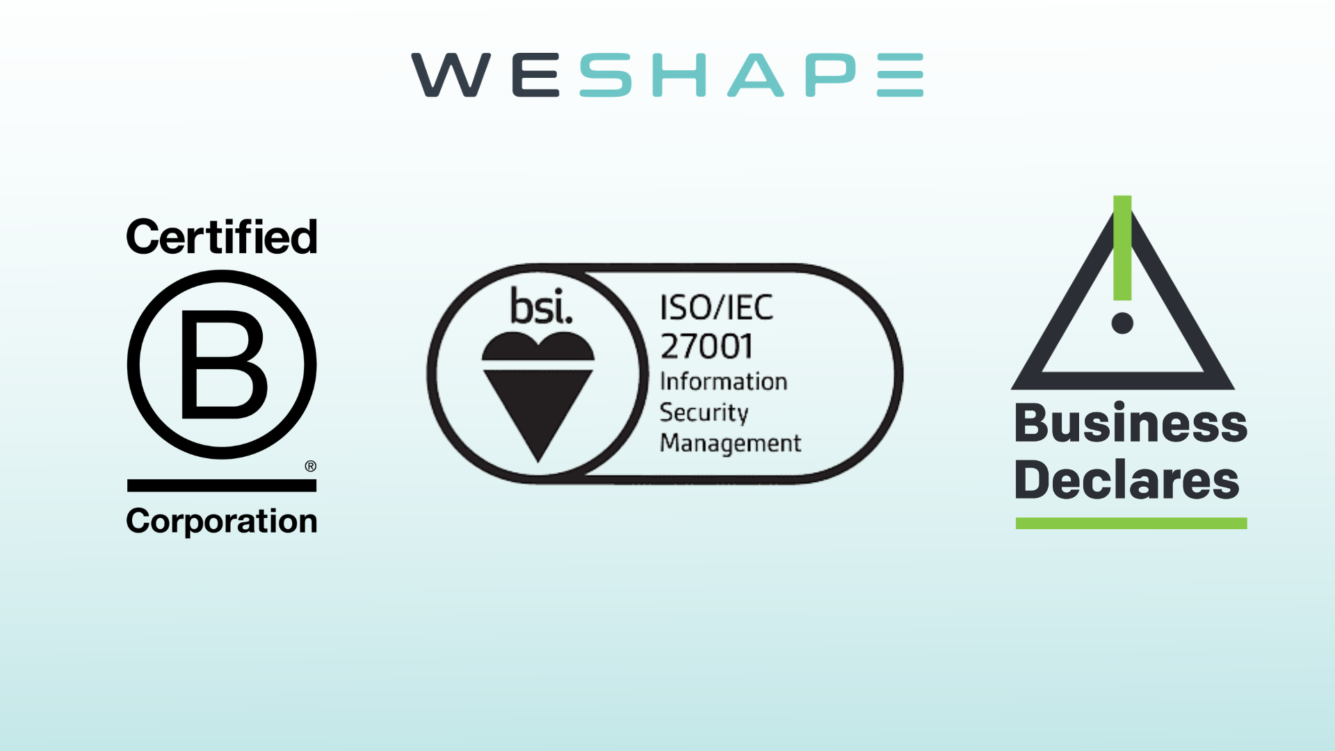 ISO 270001, B-Corp Certification - WeShape