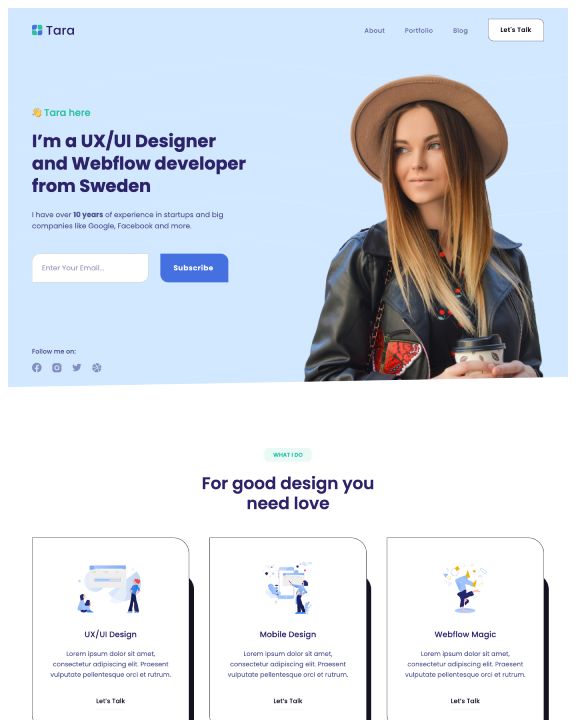 UI Designer Webflow Template Tara | FlowRadar