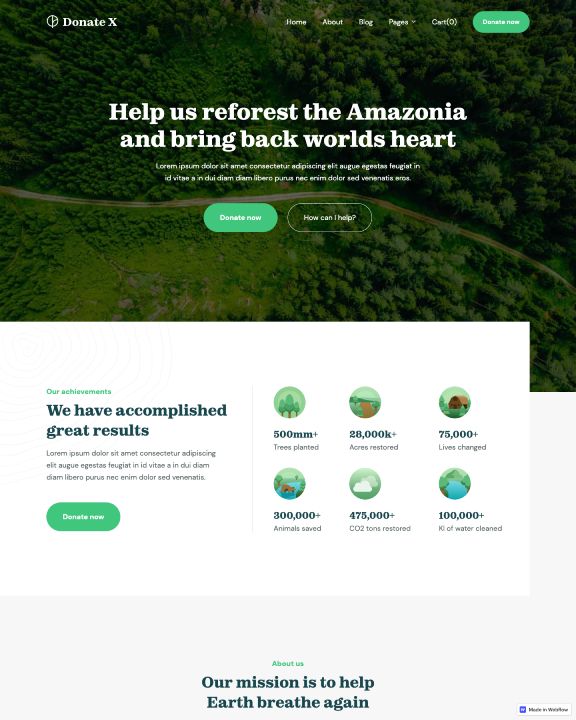 Donations Webflow Template Donate X | FlowRadar