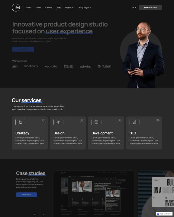 Product Design Studio Webflow Template Milo | FlowRadar