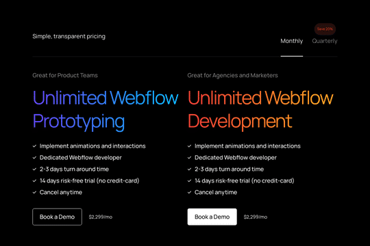 Pricing Section with Gradient Headings Webflow Cloneable
