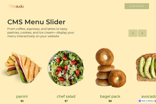 CMS Menu Slider Webflow Cloneable