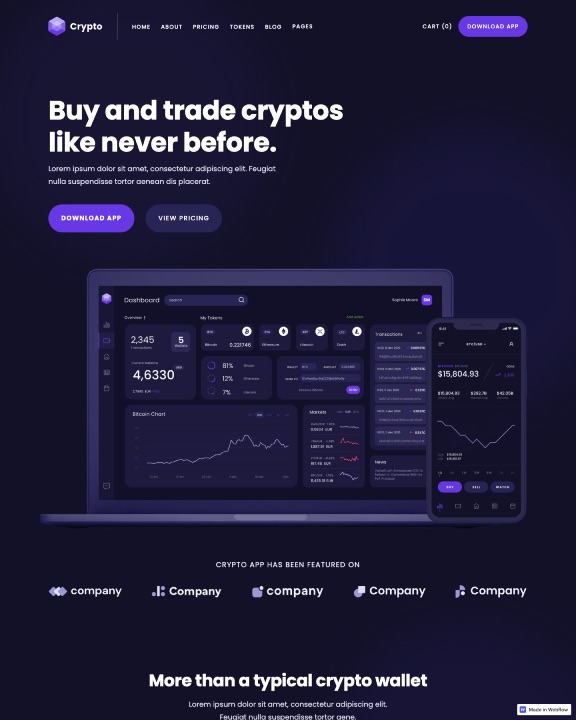 Cryptocurrency App Webflow Template Crypto | FlowRadar