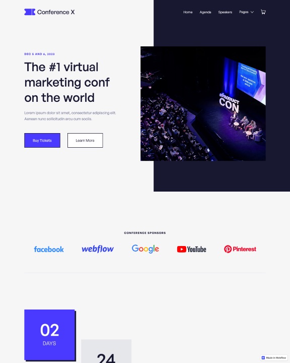 Online Conference Webflow Template Conference X | FlowRadar