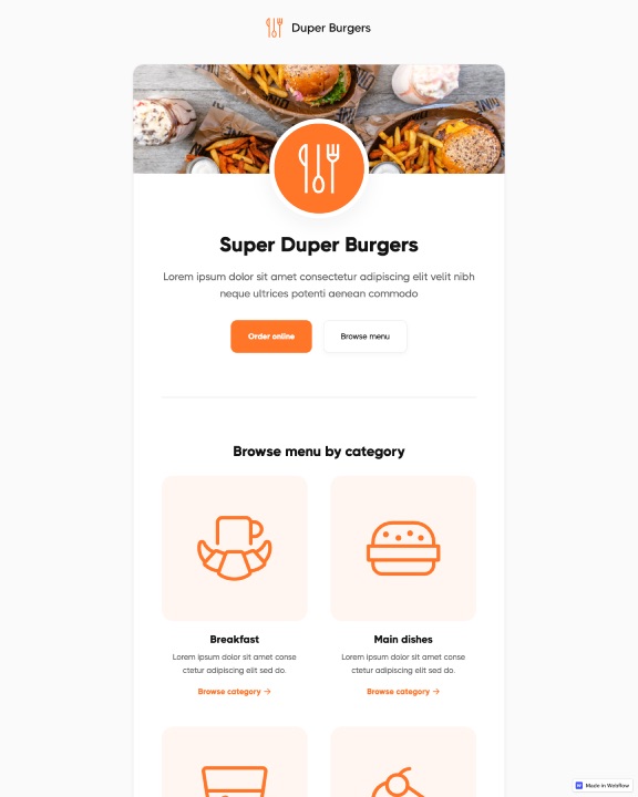 Mobile Restaurant Menu Webflow Template QR Code X | FlowRadar