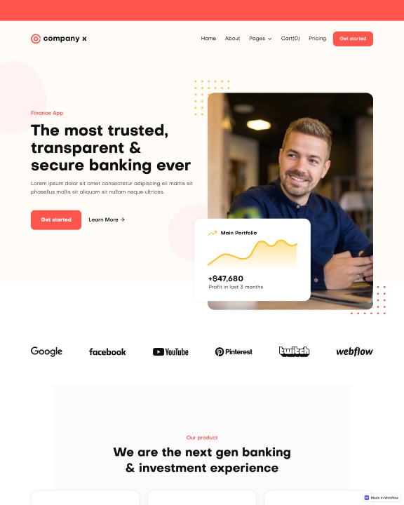 Modern Startup Webflow Template Company X | FlowRadar