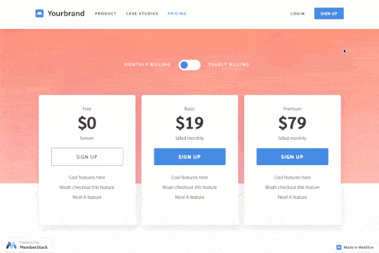 Monthly Yearly Pricing Toggle Webflow Cloneable