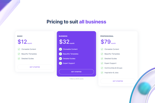 Triple Pricing Table Webflow Cloneable