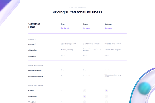 Pricing Page with Tooltips & Comparison Webflow Cloneable