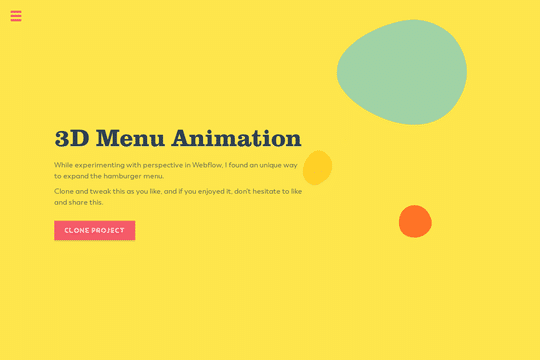 3D Menu Animation Webflow Cloneable