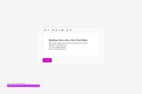 Rich Text Editor Form Webflow Cloneable