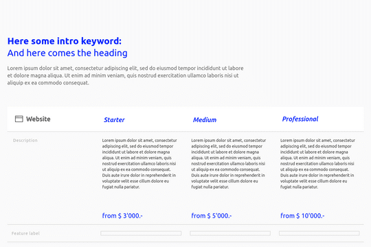 Pricing Table with Feature Indicator Webflow Cloneable