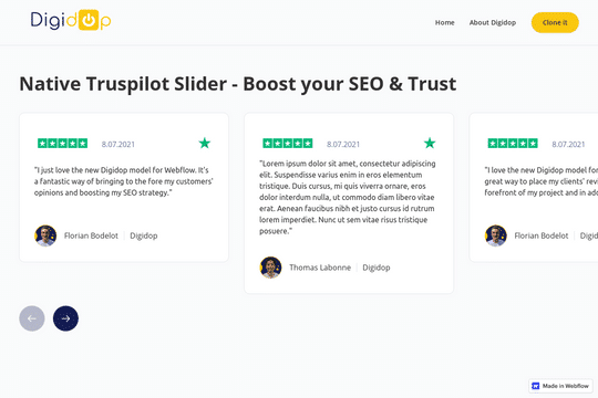Trustpilot Review Slider Widget Webflow Cloneable