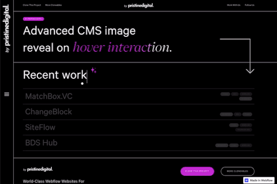 CMS Reveal on Hover Interaction Webflow Cloneable