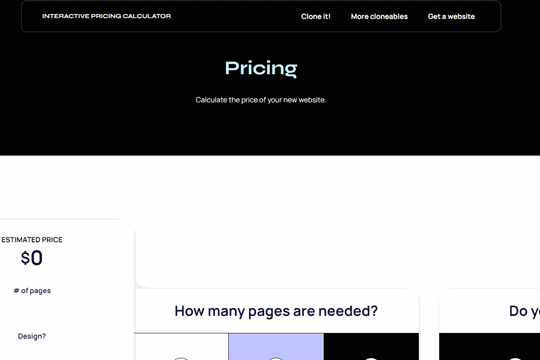 Horizontal Interactive Pricing Calculator Webflow Cloneable