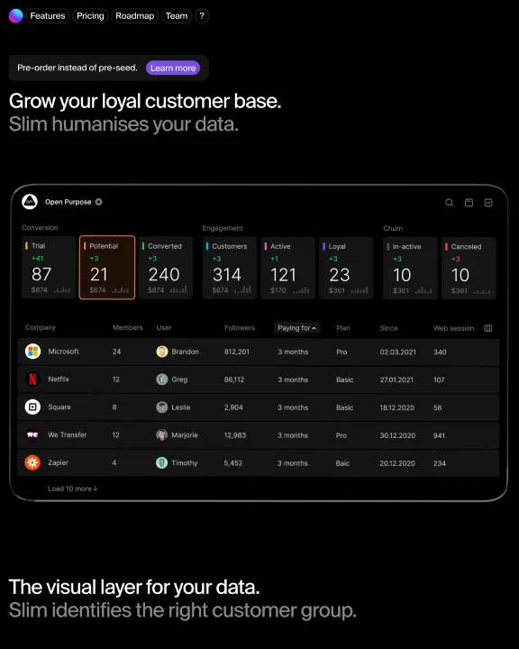Data Visualization Webflow Site Inspiration - Slim.app