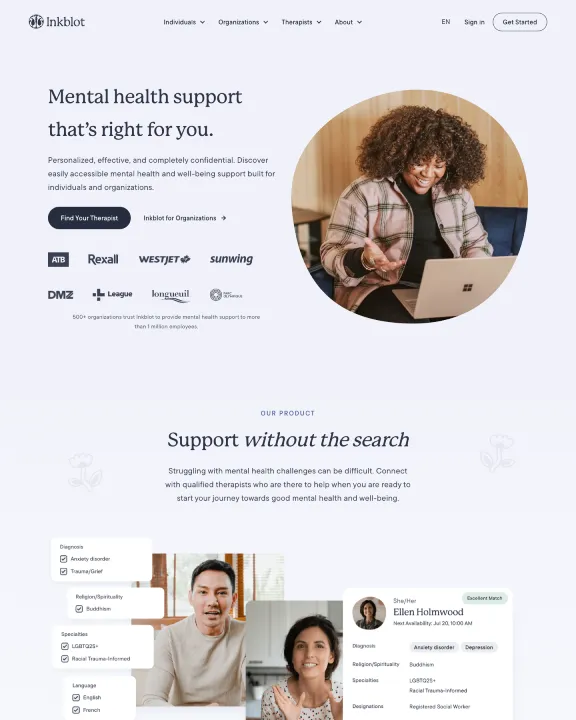 Online Therapy Webflow Site Inspiration - Inkblottherapy.com