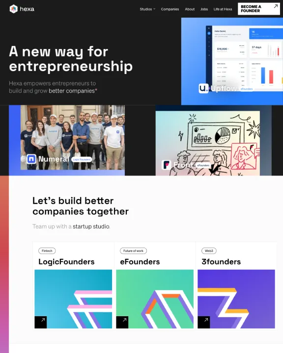 Startup Studio Webflow Site Inspiration - Hexa.cc
